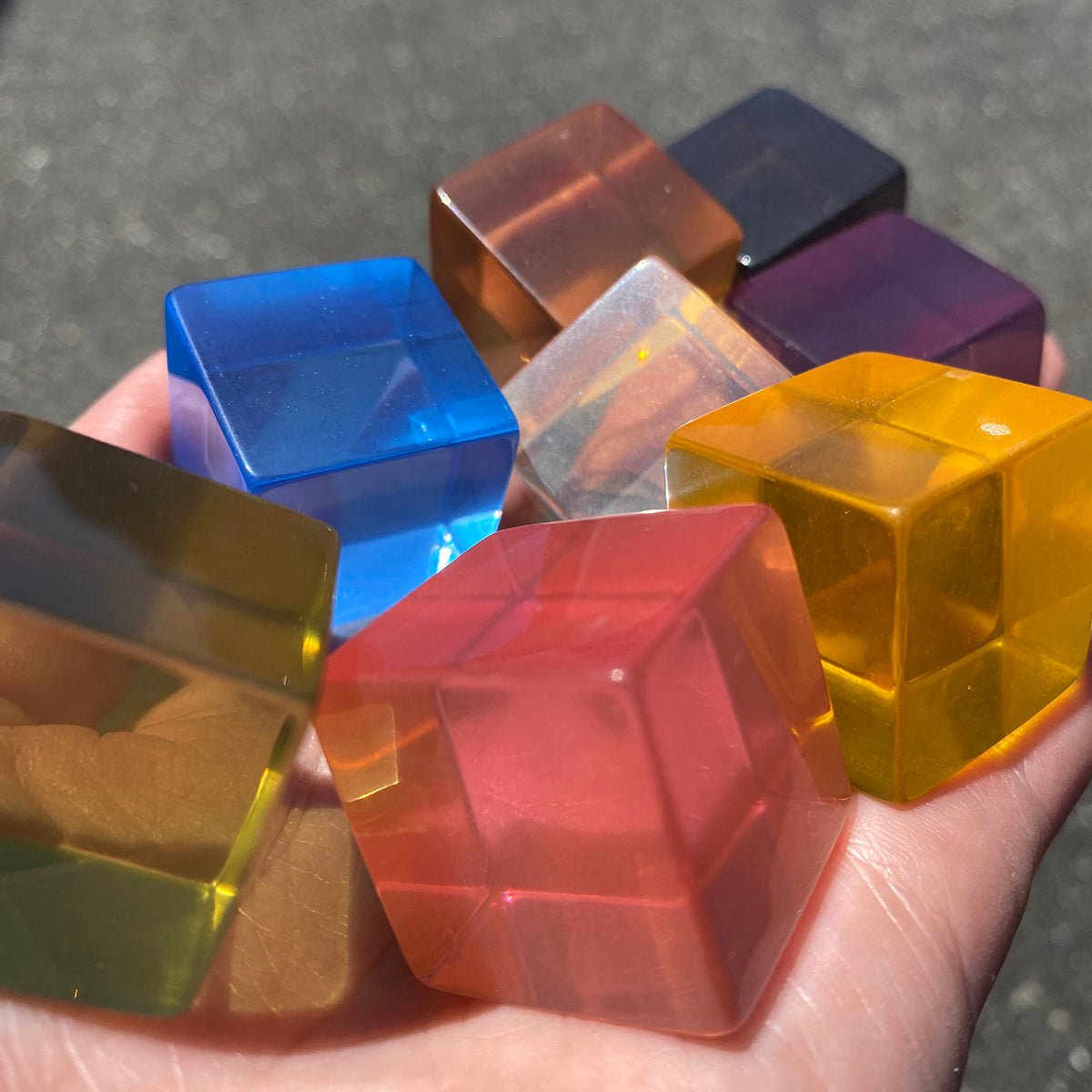 Lucite Cubes Earth Papoose toys | Lucite Coloured block set – Lucas ...